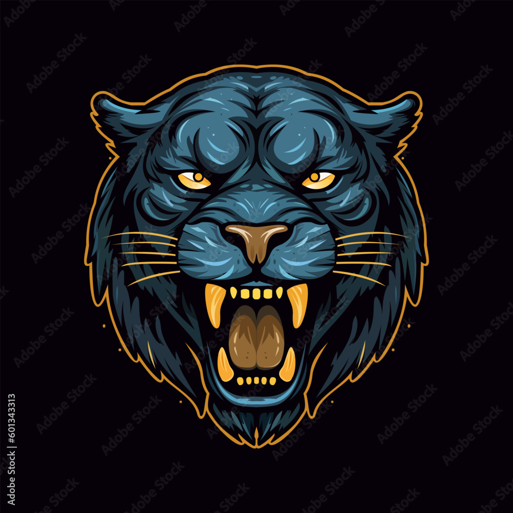 Panther logo. Roaring panther. Image of a panther's head on a black ...