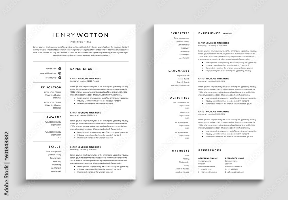 Clean Resume Layout Stock Template | Adobe Stock