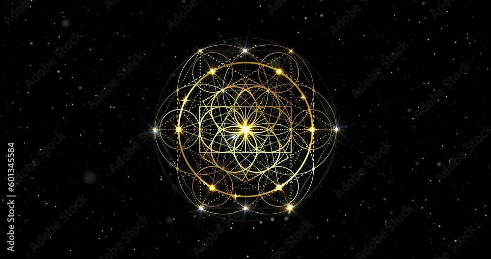 Video animation gold shiny Flower of Life in motion. Golden Sacred ...