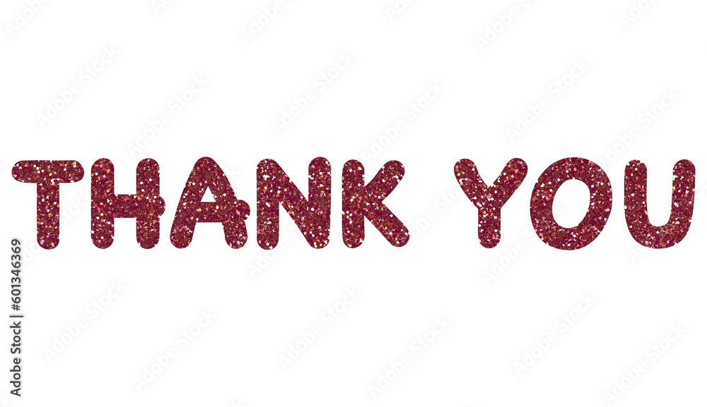 Dark red glitter in Thank you text. Thank you text on transparent ...