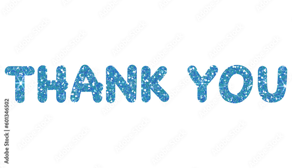 Blue glitter in Thank you text. Thank you text on transparent ...