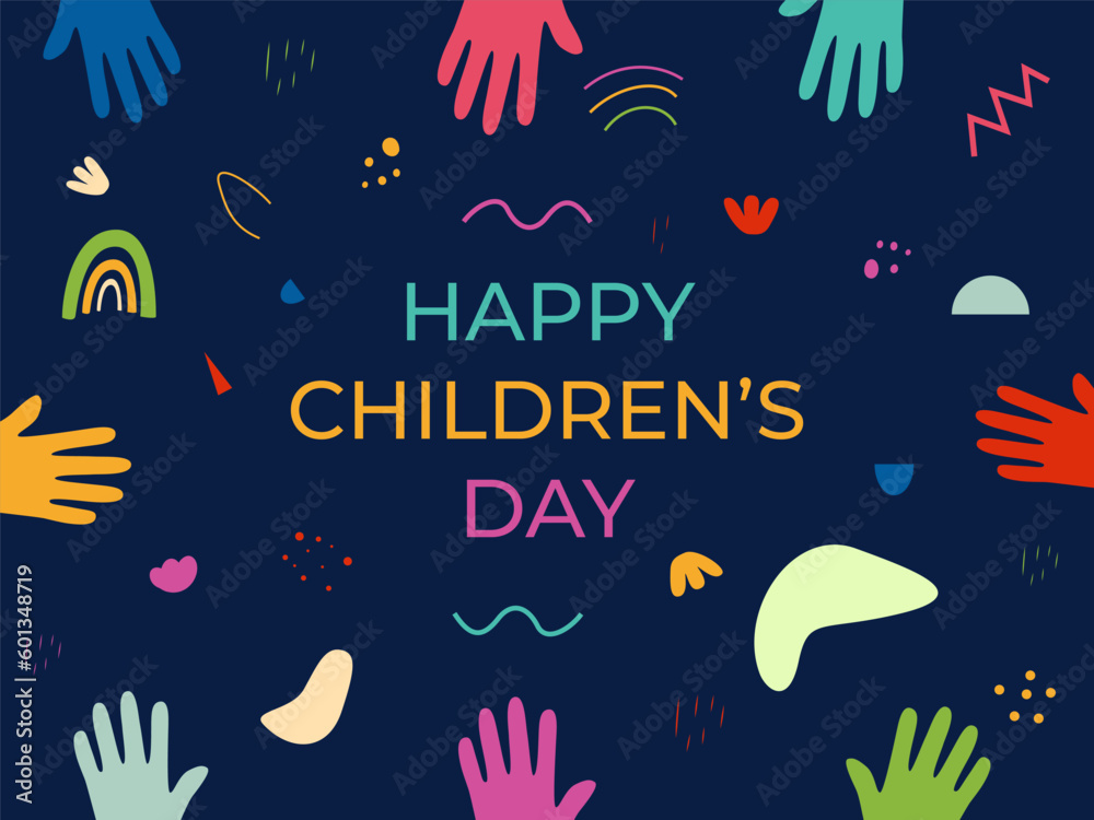 Happy Children's Day greeting card. Colorful hands. World Children's ...