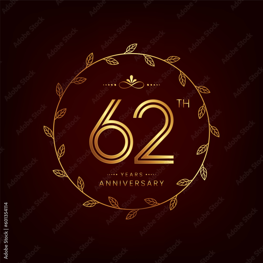 62th anniversary logo with golden number for celebration event ...