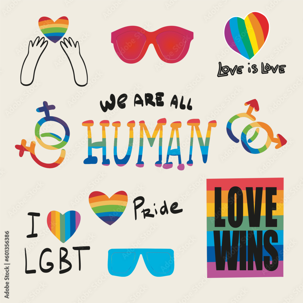 LGBTQ Pride Parade Set. Vector illustration of a gay pride parade. A ...