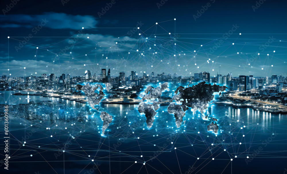 the city world map with links and networks is shown on the front Stock ...