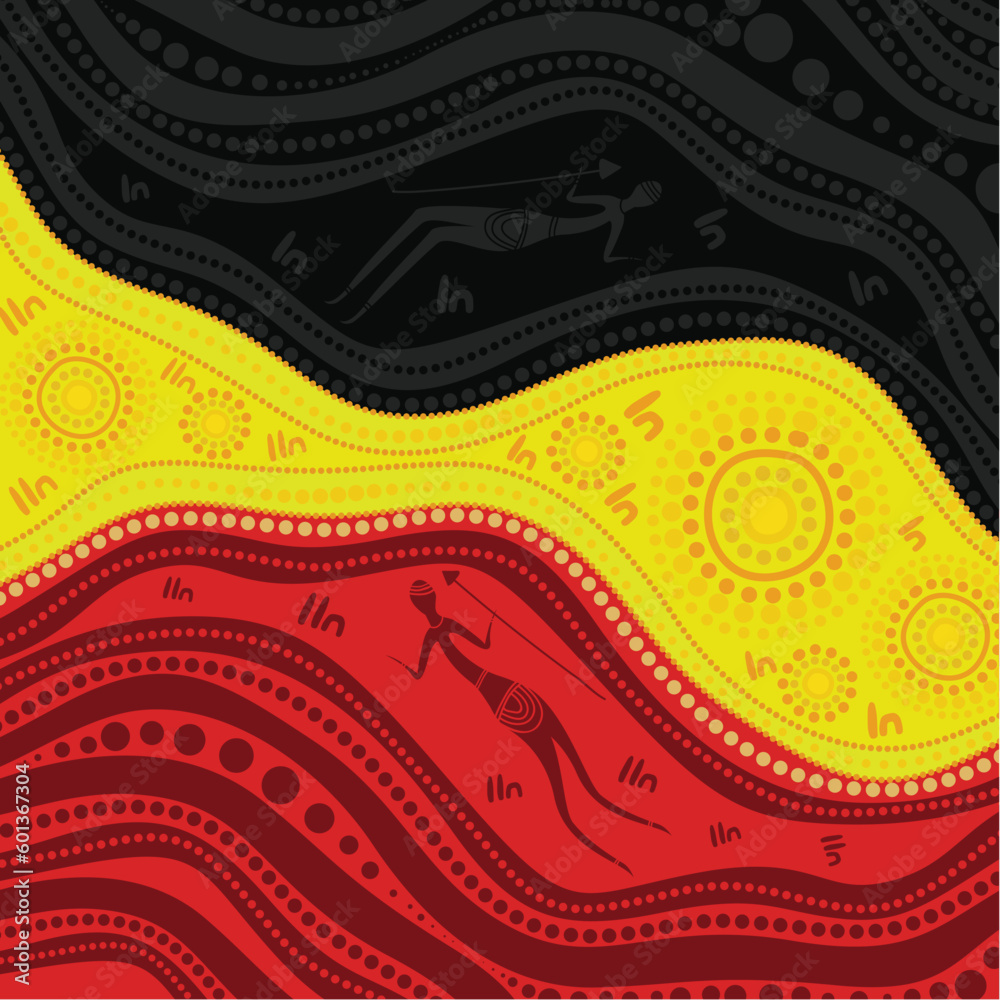 Aboriginal flag colors in a dot art painting of aboriginal design ...