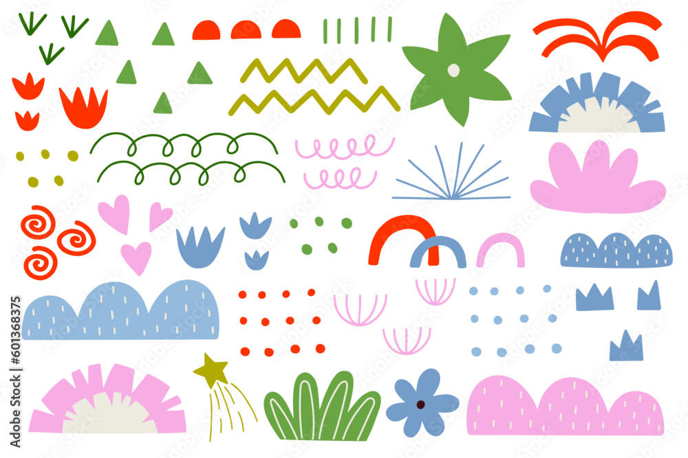 Colorful shape doodle collection. Funny basic shapes, random childish ...