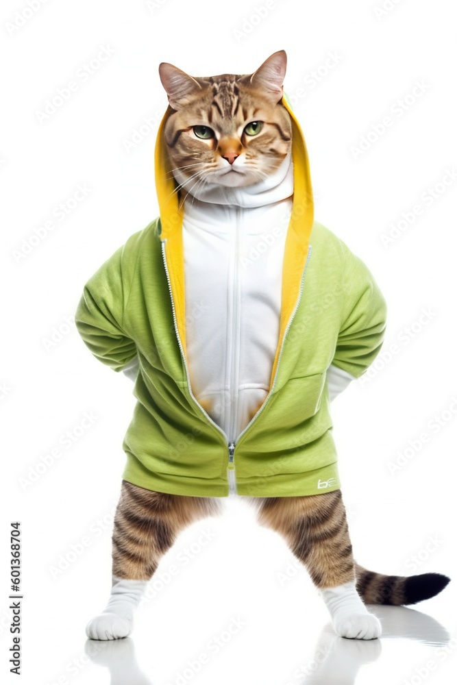 The cat bodybuilder with a sports medal preparing to do exercises ...