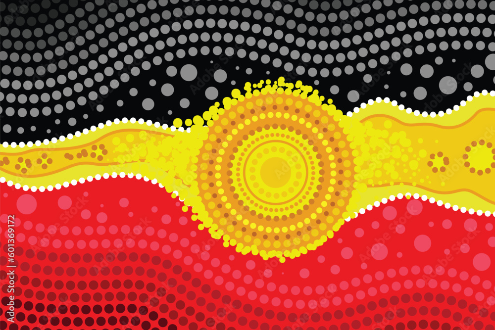 Dot art of aboriginal motif with the colors of the aboriginal flag ...
