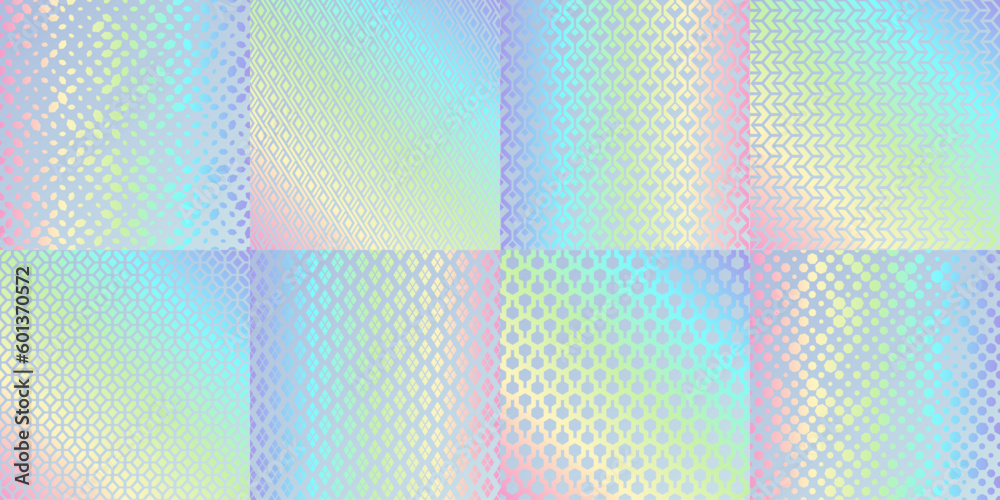 Hologram texture patterns, rainbow foil with gradient glitter, vector ...