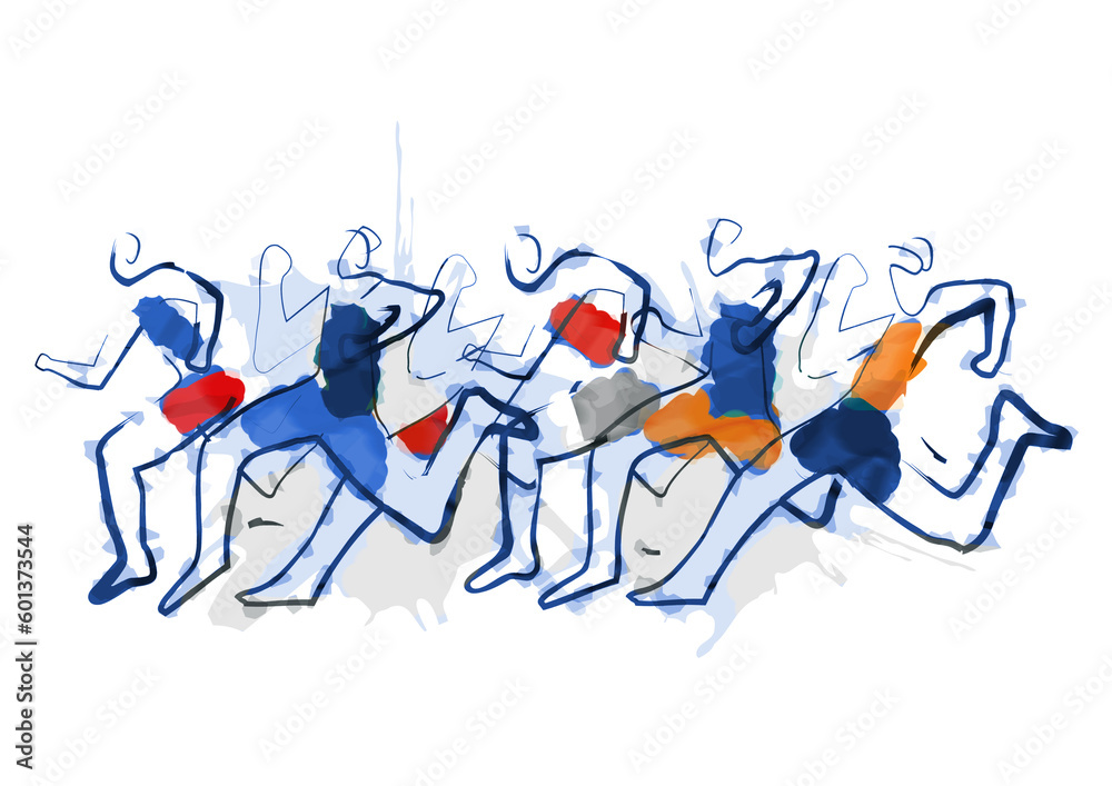 Running race, marathon, jogging, expressive stylized. Illustration of ...