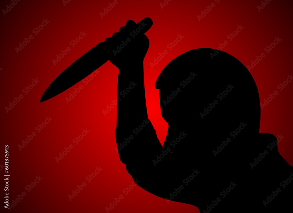 silhouette illustration of a killer holding a knife. photo of a killer ...