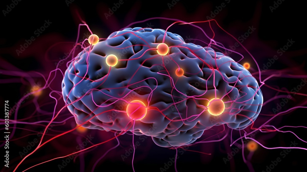 Neuroplasticity concept, featuring glowing brains interconnected with ...