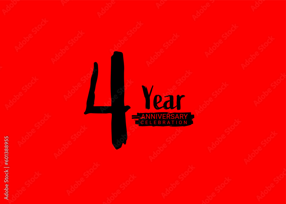 4 Years Anniversary Celebration logo on red background, 4 number logo ...