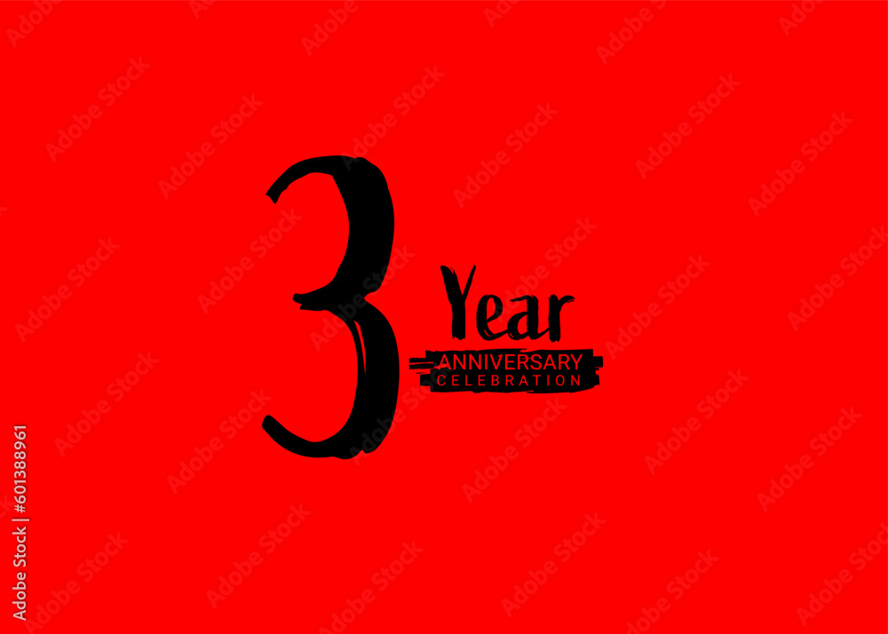 3 Years Anniversary Celebration logo on red background, 3 number logo ...