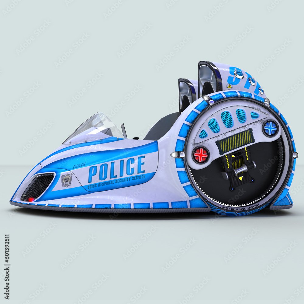 3D illustration of an urban concept of a mini electric police patrol ...