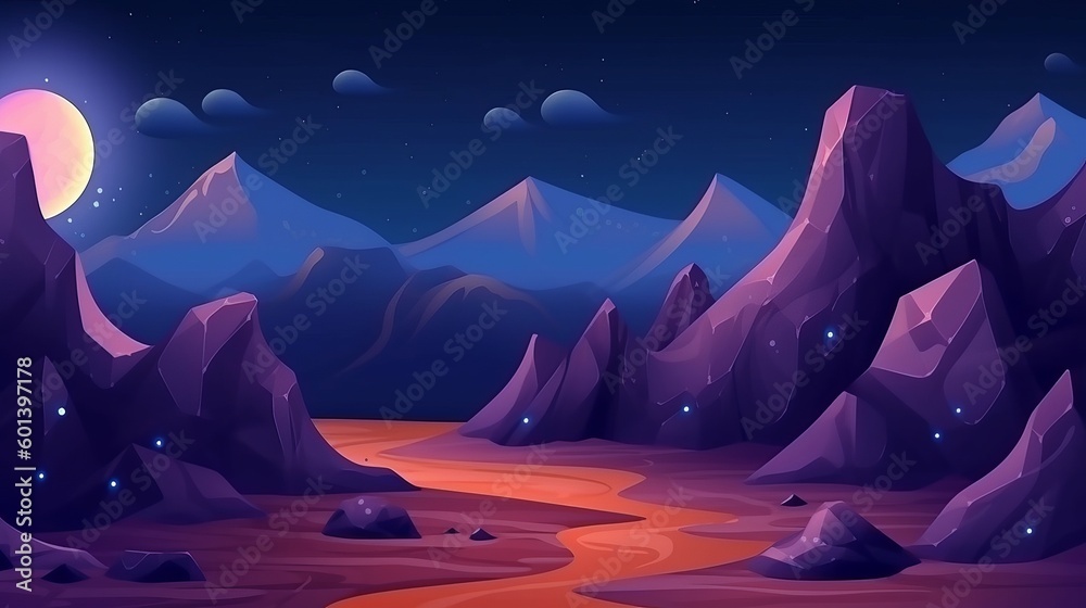 Cosmic background, alien planet deserted landscape with mountains ...