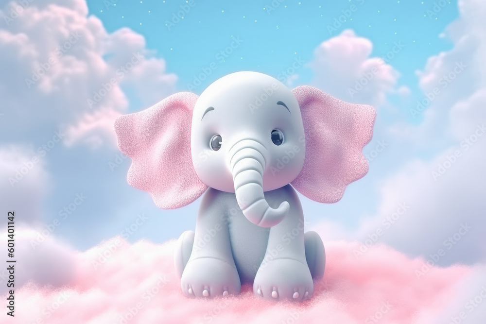 Lindo elefante entre nubes de algodon rosa y cielo azul durmiendo ...