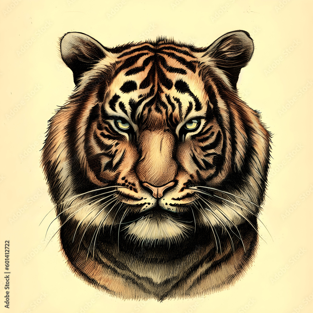 bengal tiger portrait isolated on white background pencil drawing ...