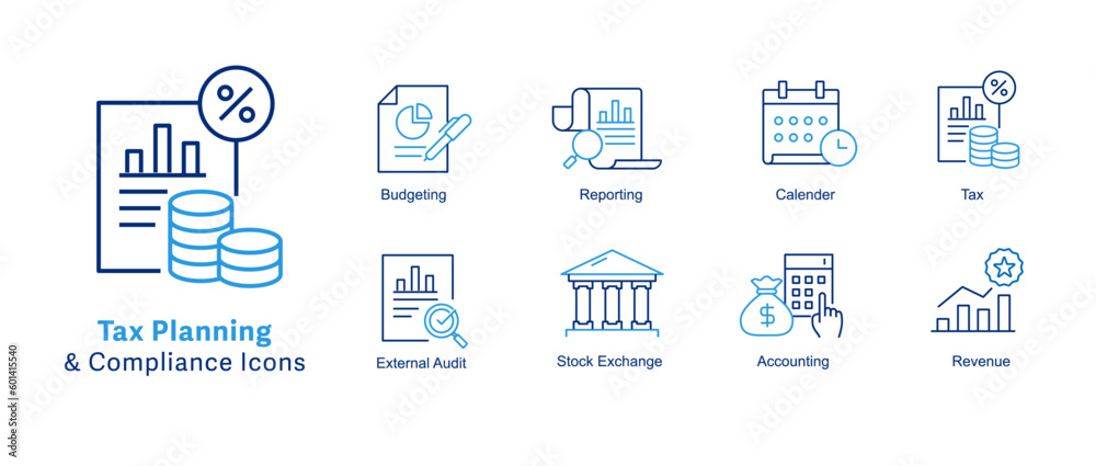 Tax Planning and Compliance Icons. Tax management icons, Tax strategy ...