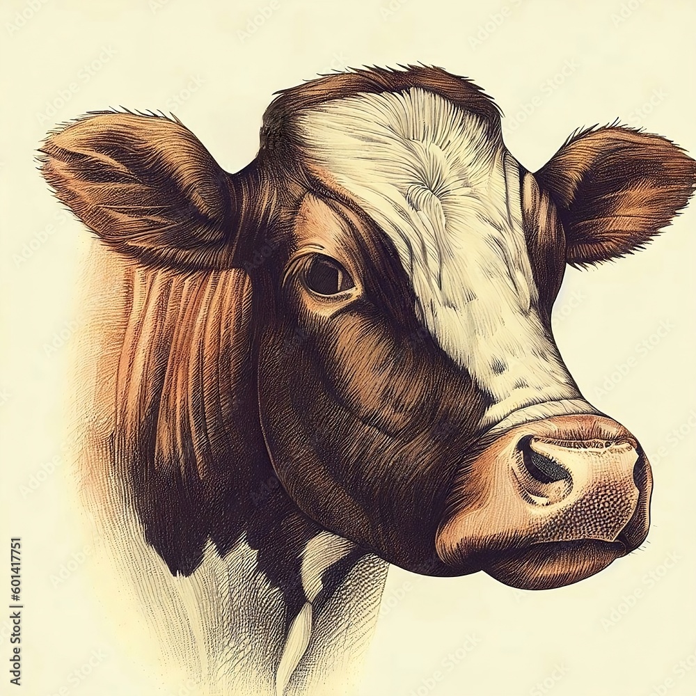portrait of a cow pencil drawing isolated on white background ...