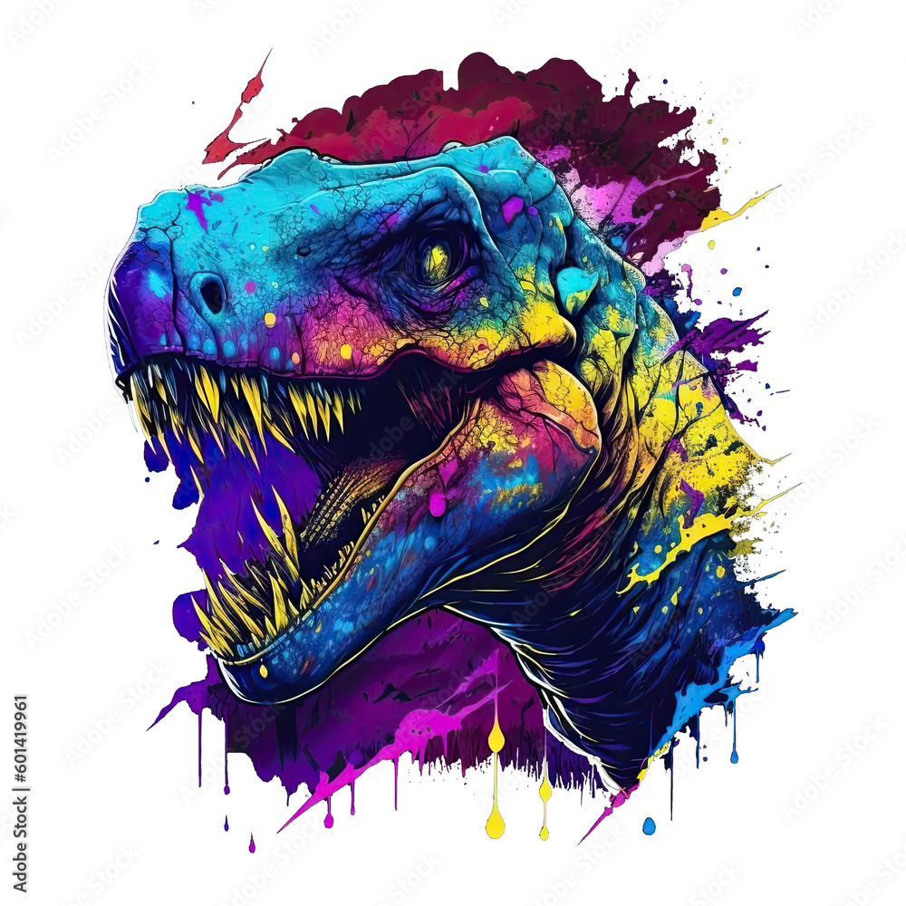 Blue Yellow T-Rex Purple Background Paint Splatter Transparent ...