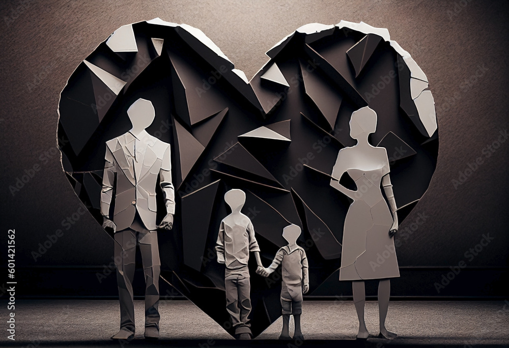 Broken family concept represented with a paper art broken heart. Ai ...