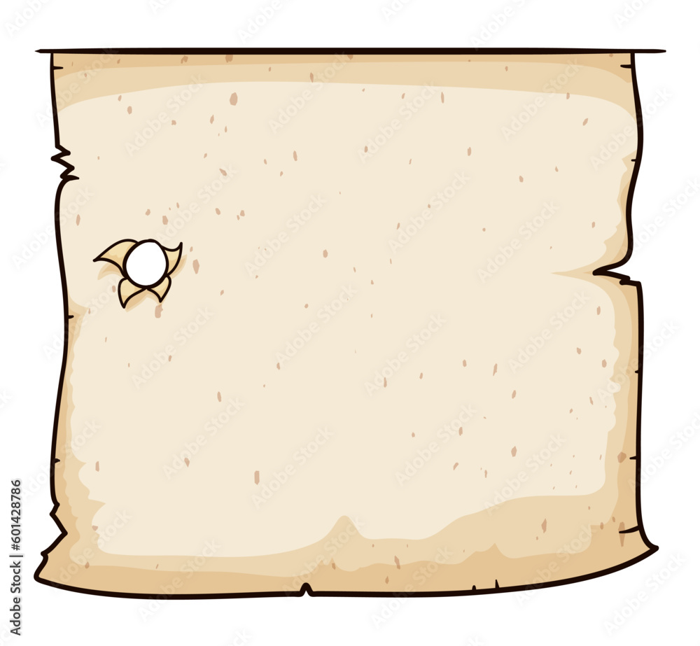 Aged parchment paper template with bullet hole in cartoon style, Vector ...