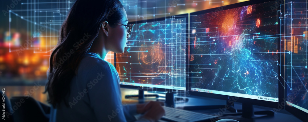 Computer programmer coding on modern computer with AI Artificial Intelligence. digital ...