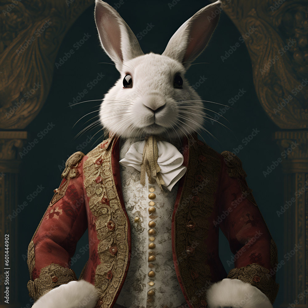 Realistic lifelike rabbit hare bunny in renaissance regal medieval ...