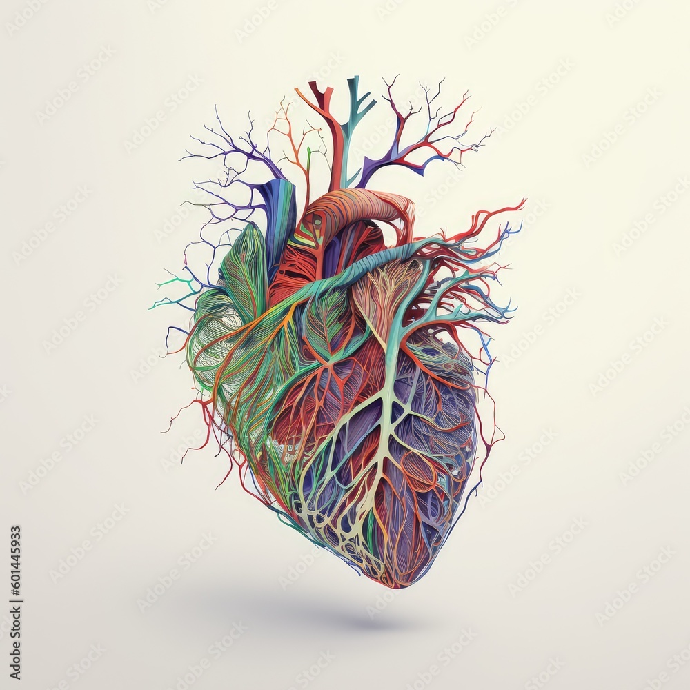 creative human heart background with organic leaves and branches ...