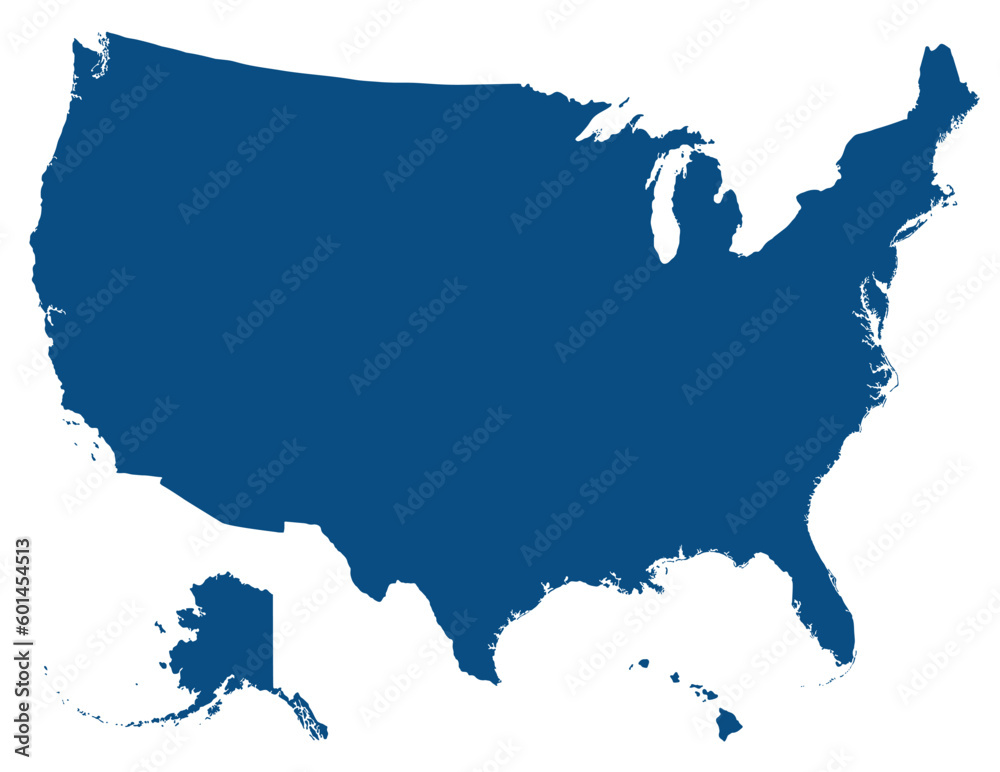 USA map. United States of America map. Isolated map of USA in blue ...