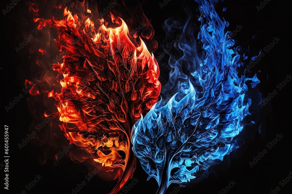 Red and blue fire on black background, Abstract multicolored Background ...