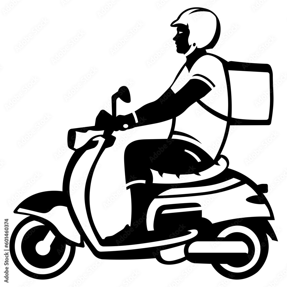 Delivery man riding motorroller SVG, Riding scooter delivery SVG, Bike ...