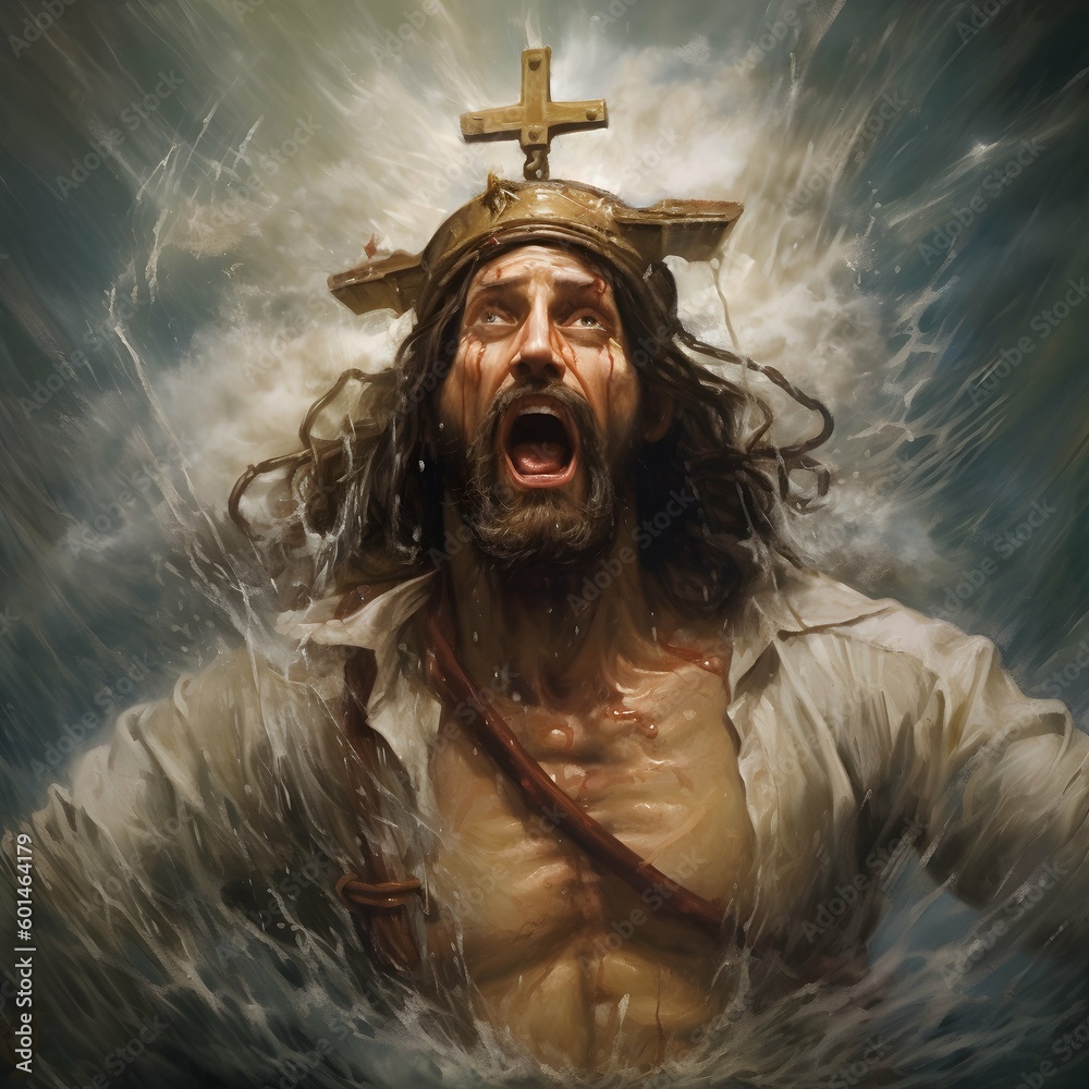 jesus on the cross in the rain Stock Illustration | Adobe Stock