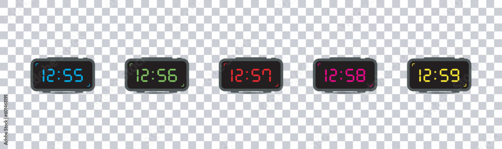 Digital alarm clock.set of red, green and colour led digital clock ...