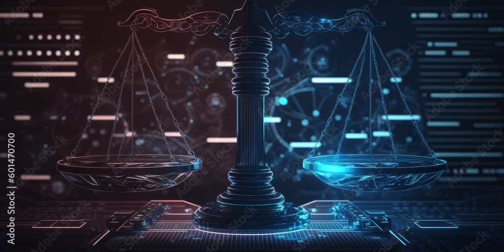 Symbolic representation of law scales placed against a background of a ...