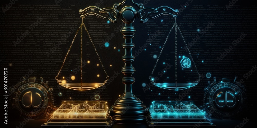 Symbolic representation of law scales placed against a background of a ...