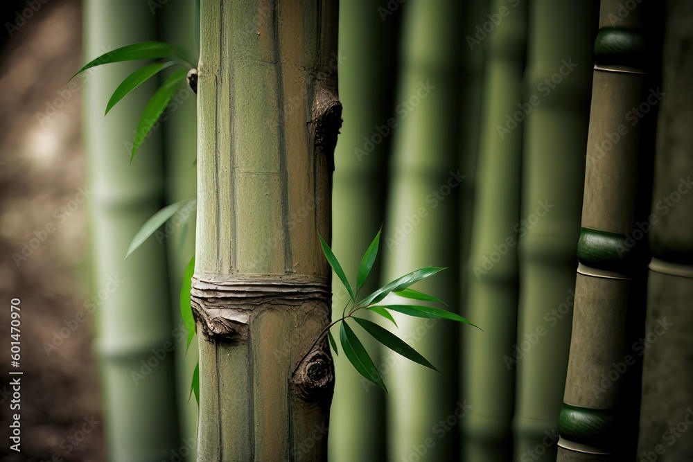 Close-up shot of a single bamboo tree, showcasing its tall and slender ...