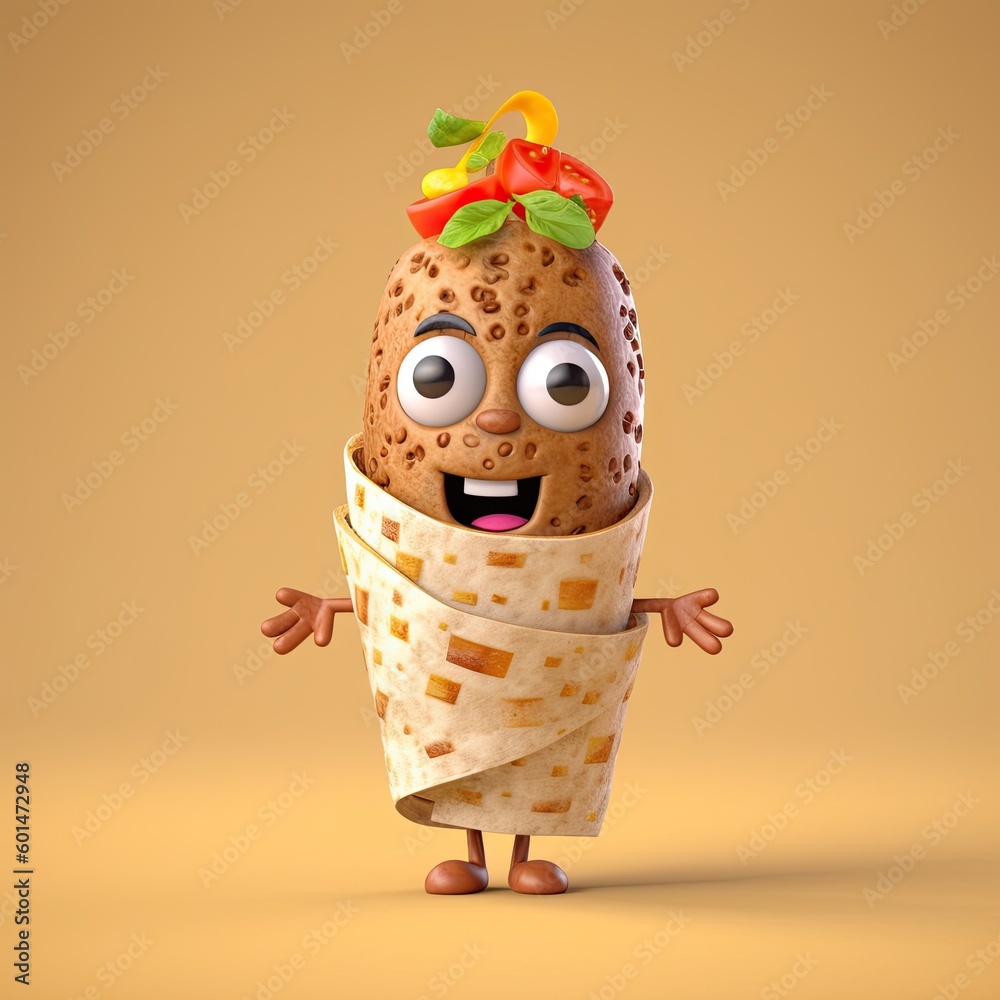 Cute Cartoon Shawarma Character (Generative AI) Stock Illustration ...