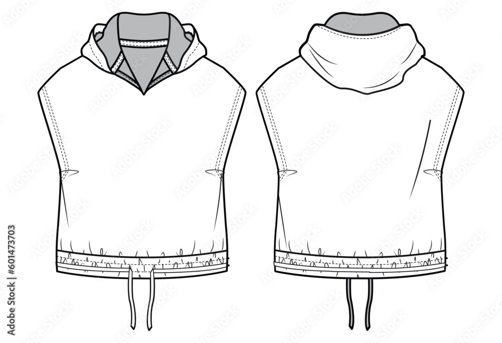 Sleeveless Crop Hoodie Front and Back View. Fashion Illustration ...