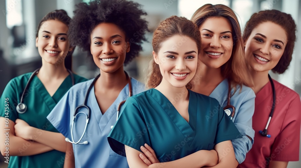 Portrait group of diverse Female nurses together, generative ai Stock ...
