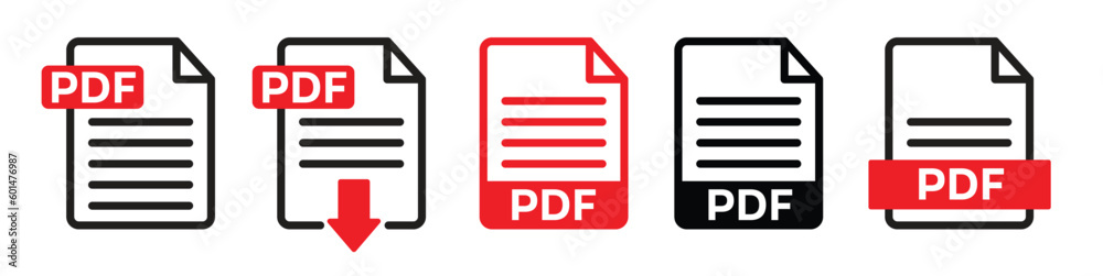 Set of pdf file icons for apps and websites. Stock Vector | Adobe Stock