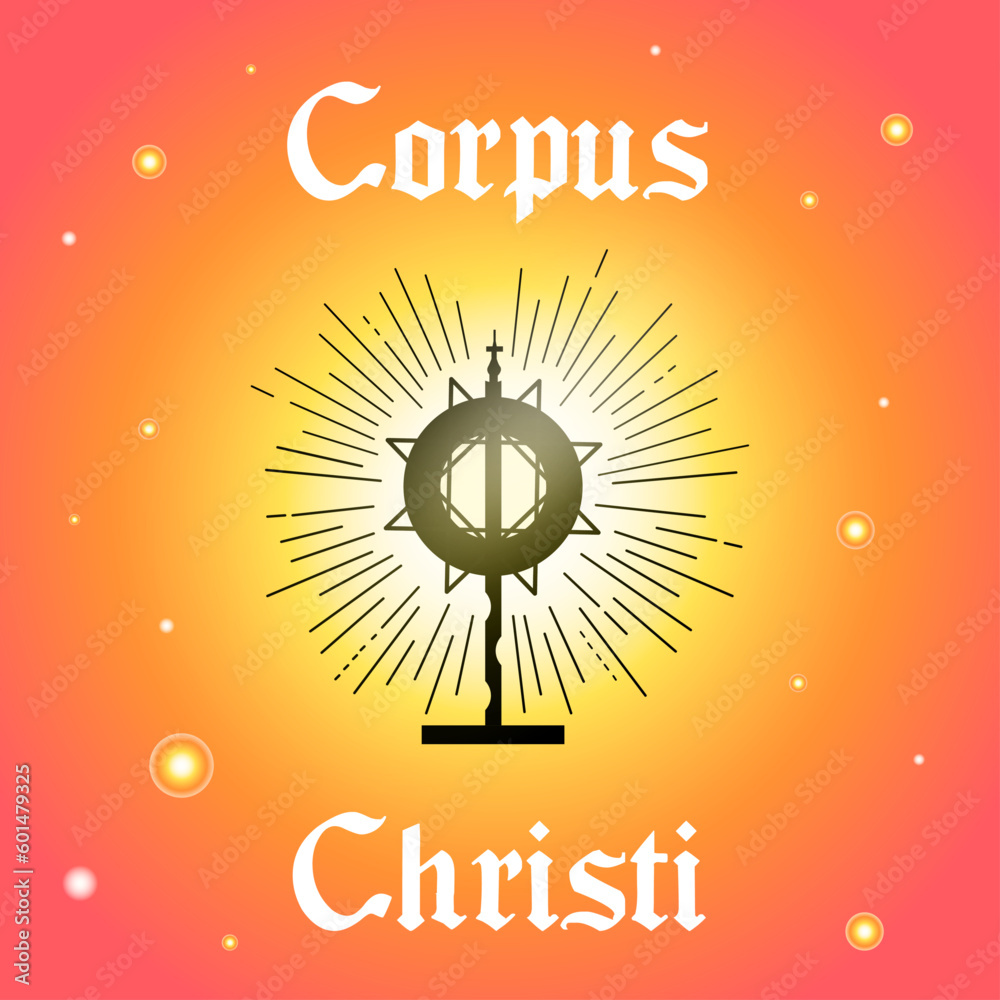 Corpus Christi Hand Drawn Vector illustration Red Background Church ...