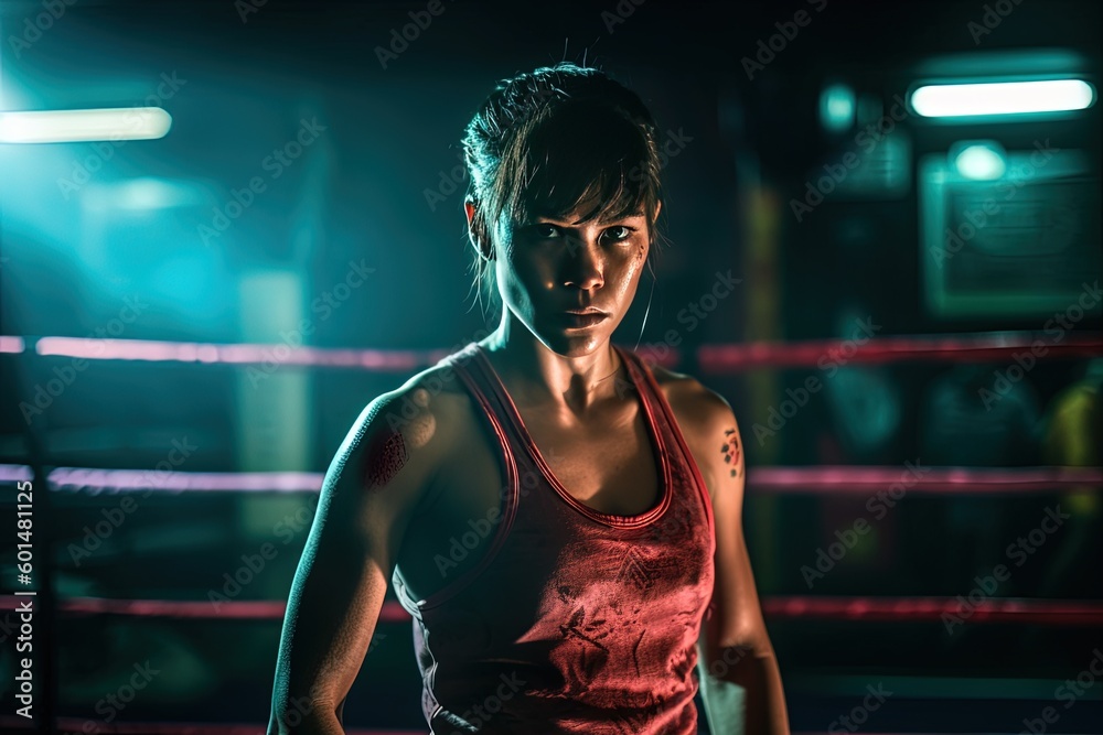 Women in sport full body boxing wide angle lens photorealistic ...