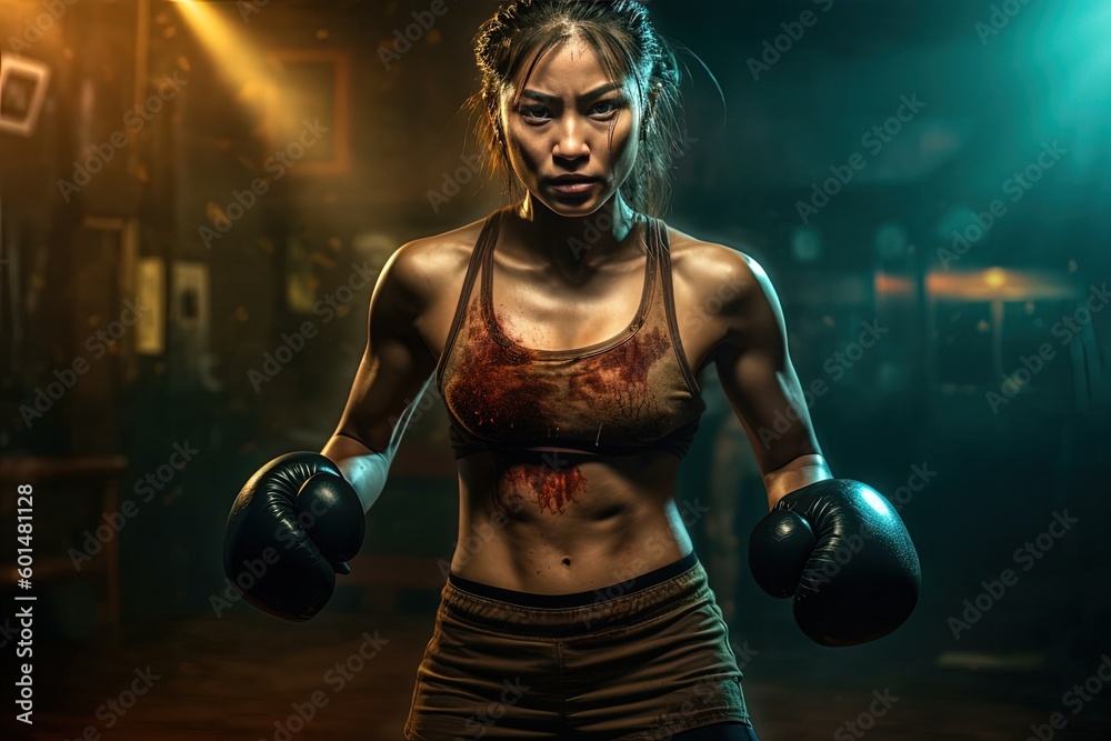 Women in sport full body boxing wide angle lens photorealistic ...