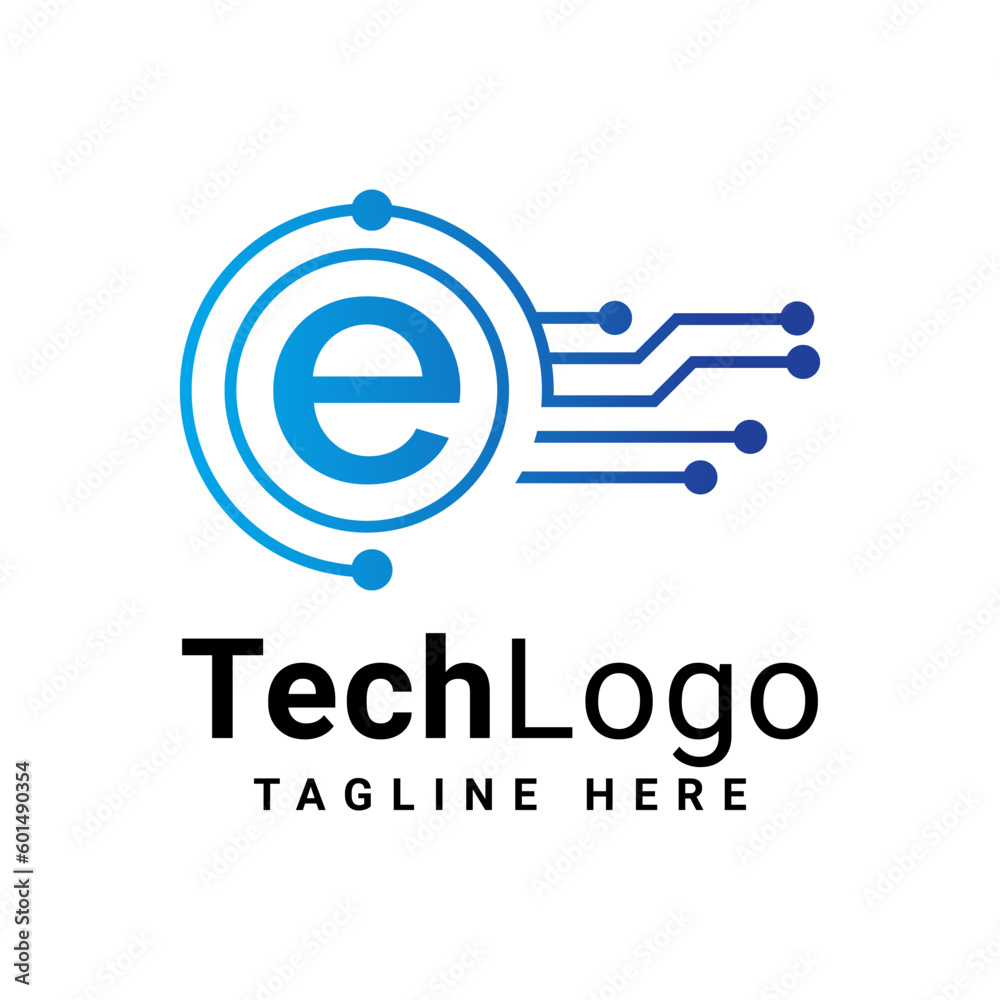 Letter e technology logo design vector, tech logo design. Stock Vector ...