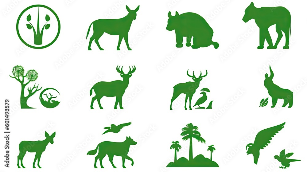 Ecology icon green set collection, With animal logos. Transparent ...