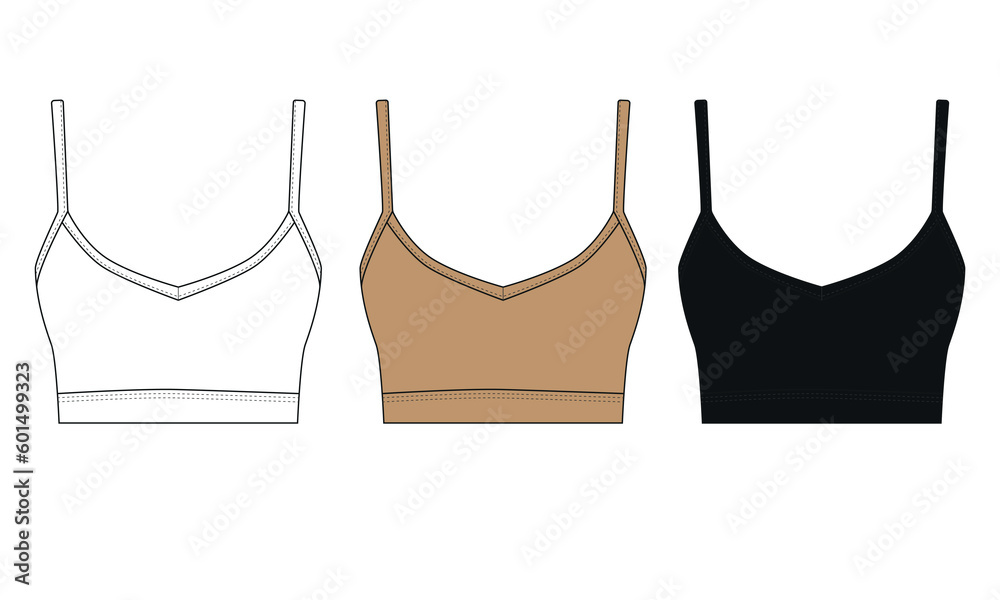 Collection of vector illustrations of cropped top with thin spaghetti ...