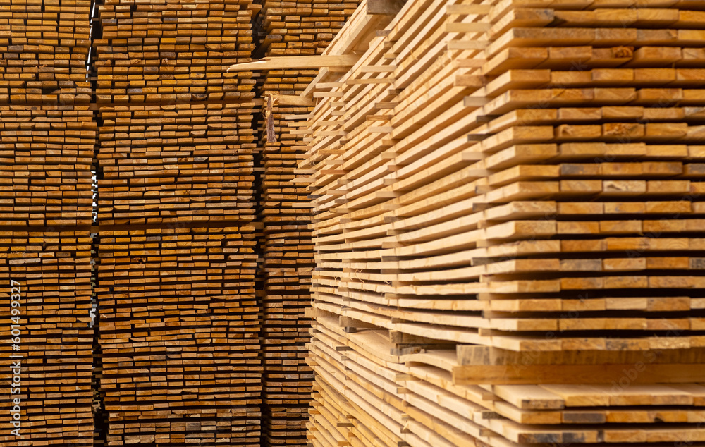 Wooden boards, lumber, industrial wood, timber. Pine wood timber stack ...